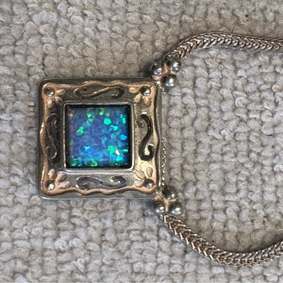 Jewelry | Square Pendant Necklace With Blue And Green Stone | Poshmark